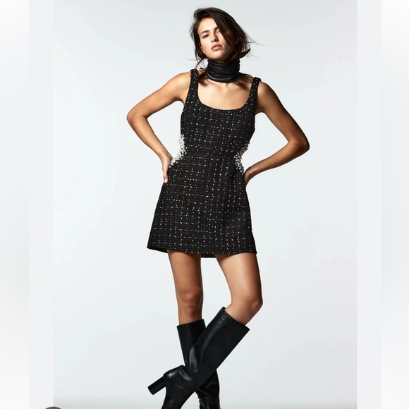 Zara | Dresses | Zara Texture Cutout Dress With Pearls | Poshmark